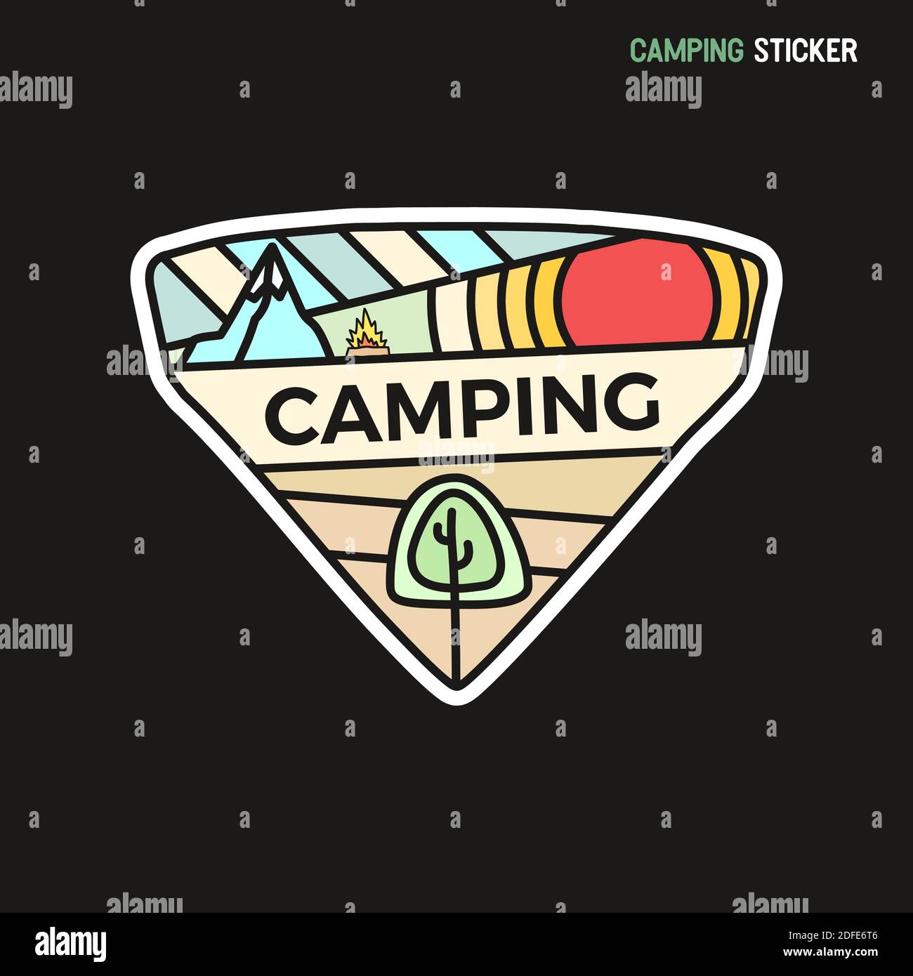 Camping adventure sticker design. Travel hand drawn patch. Outdoor ...