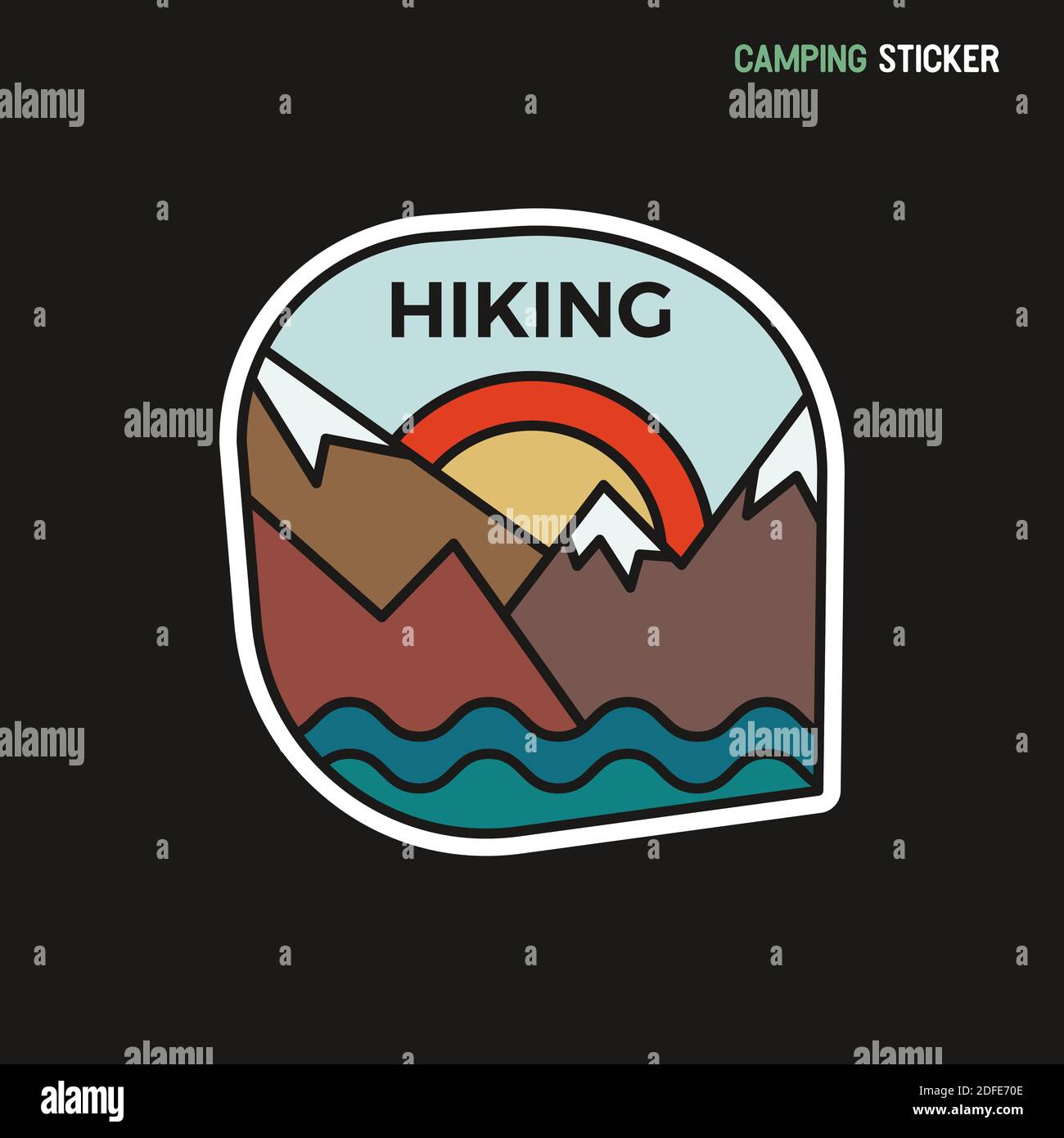 Camping adventure sticker design. Travel hand drawn patch. Hiking and ...