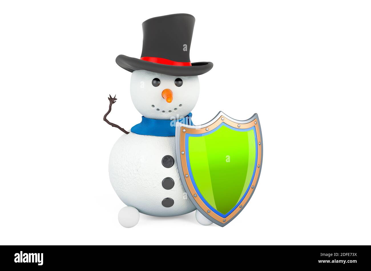 Snowman with shield, 3D rendering isolated on white background Stock ...