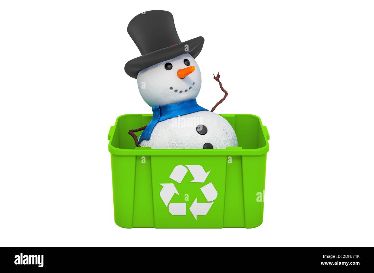 Recycling trashcan with Snowman, 3D rendering isolated on white ...