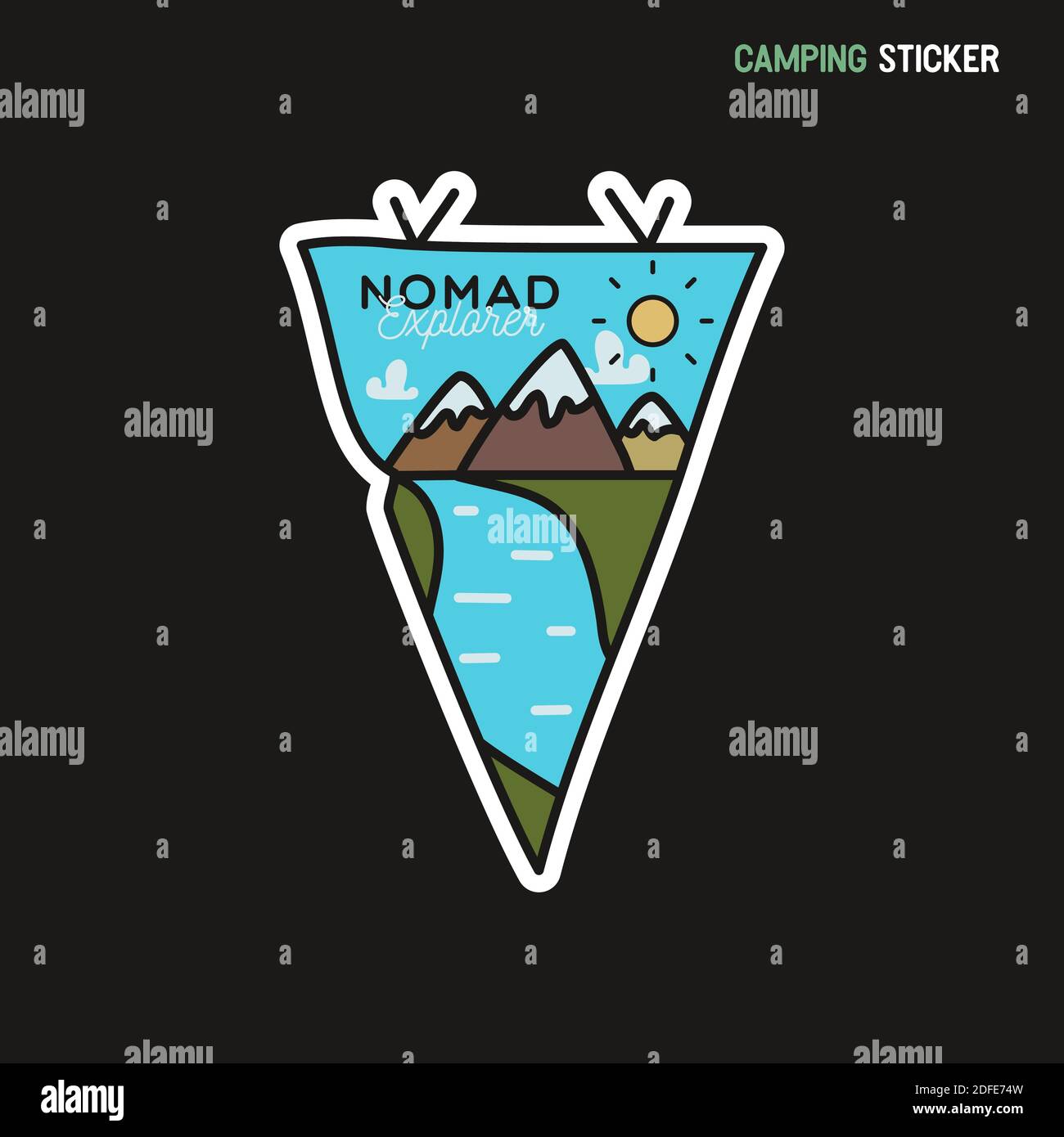 Camping adventure sticker design. Travel hand drawn patch. Nomad ...