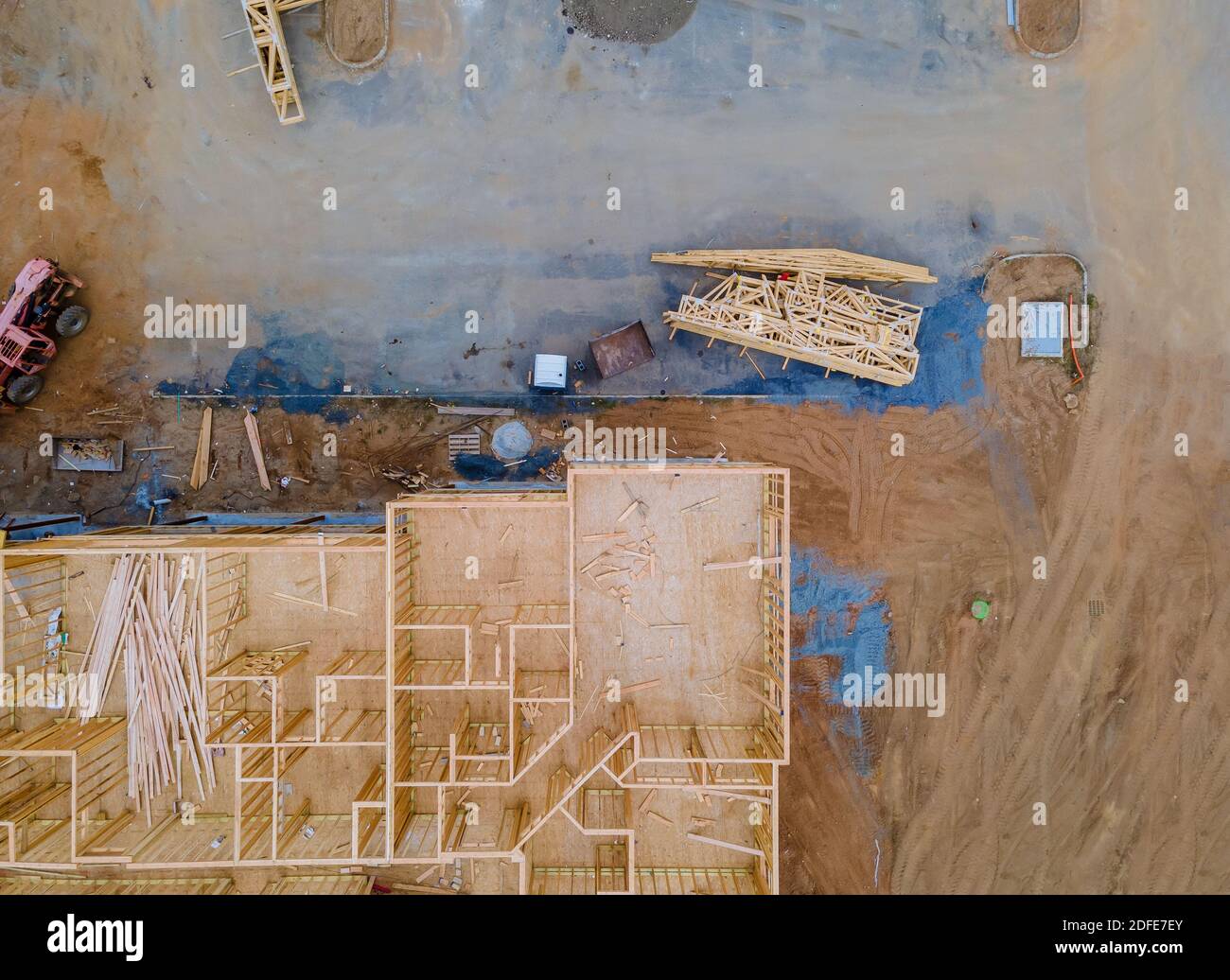 Construction home interior inside a framing on residential beam ...