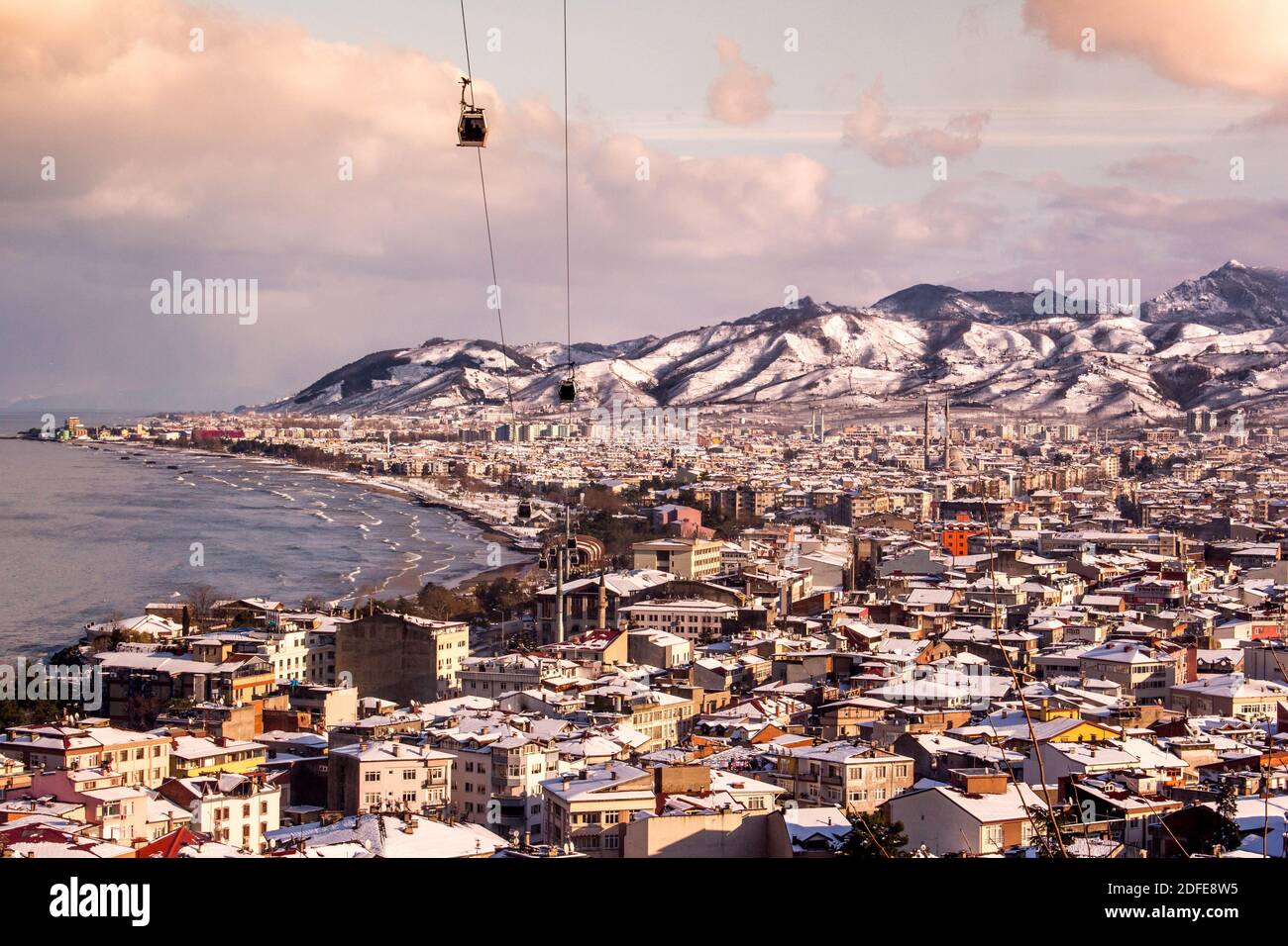 Snowy and sunny view of Ordu city in winter.Retro view Stock Photo - Alamy