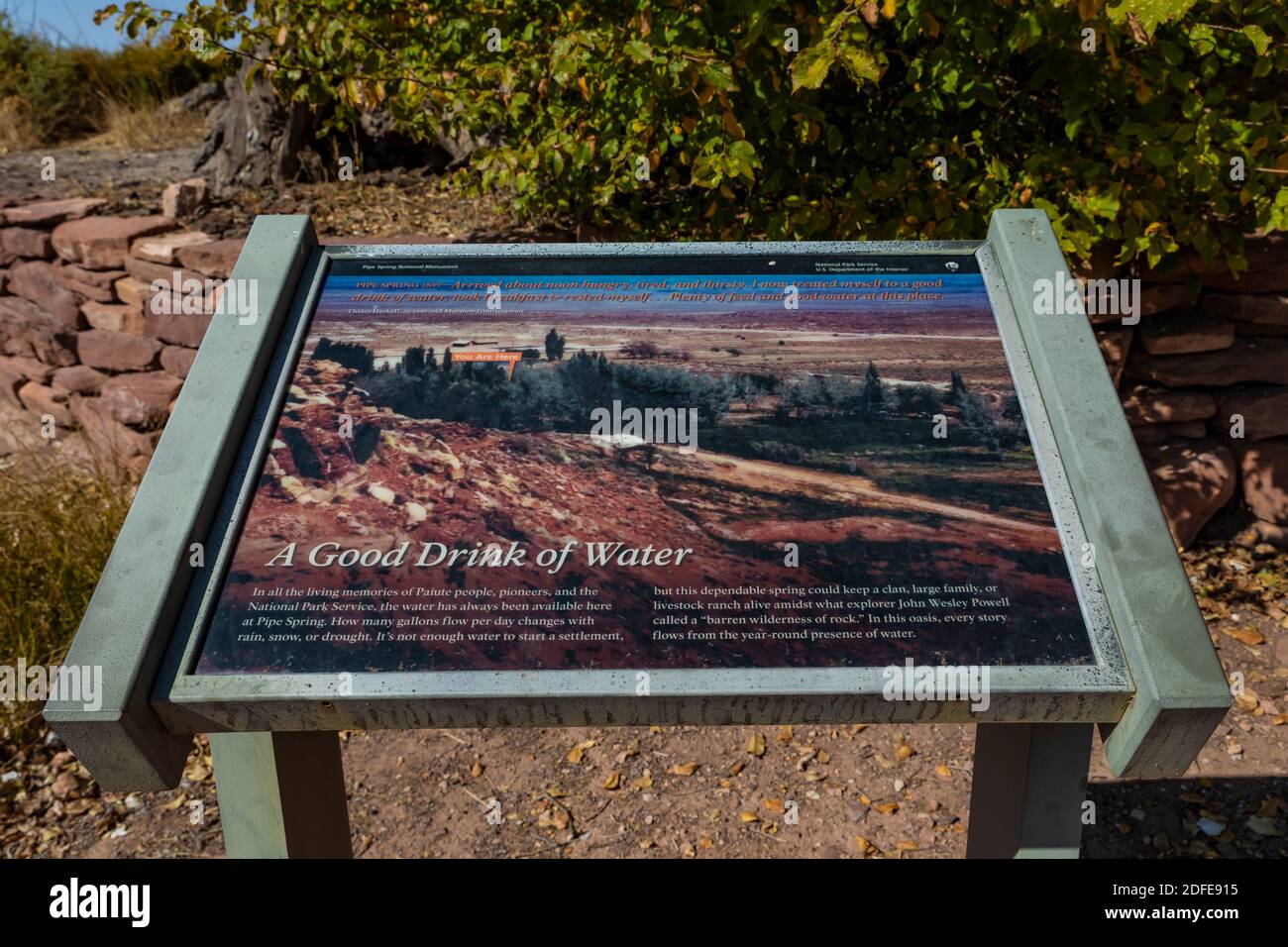 Interpretive sign explaining the vital importance of the spring at Pipe ...