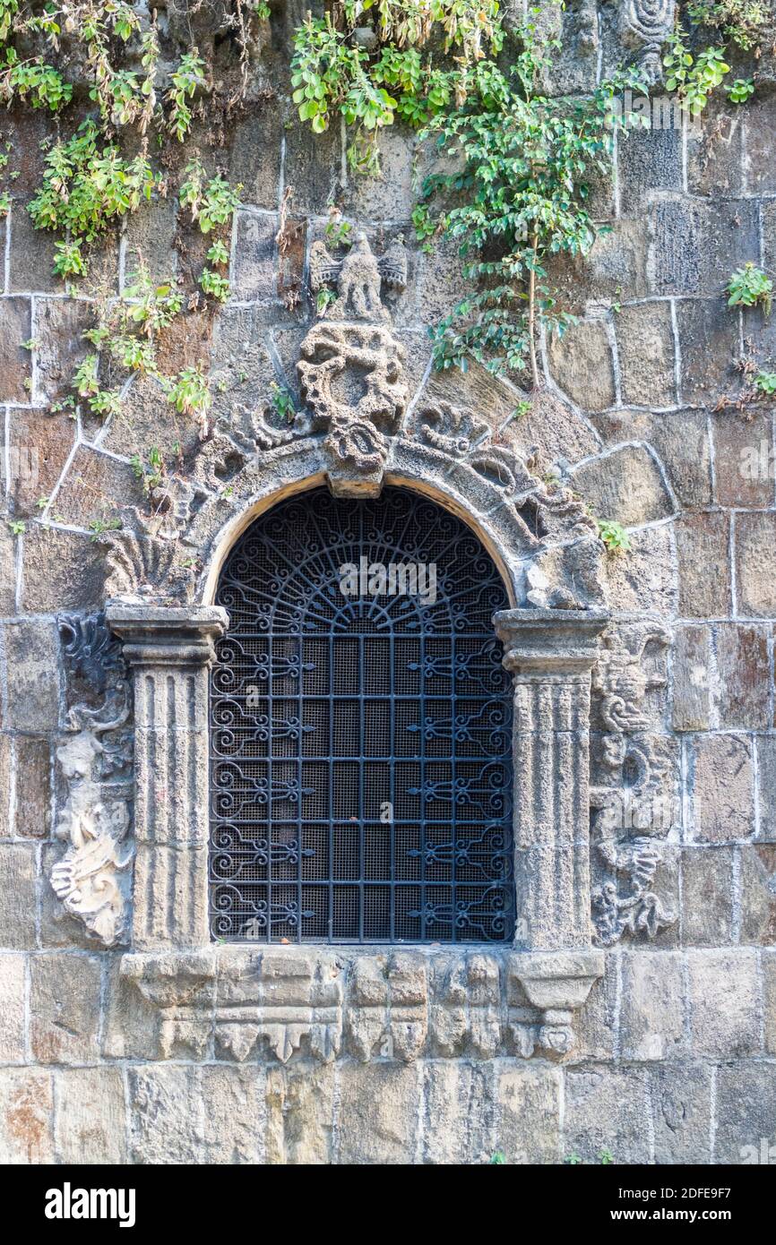 Window detail of Miag-ao Church belfry in Iloilo province, Philippines ...