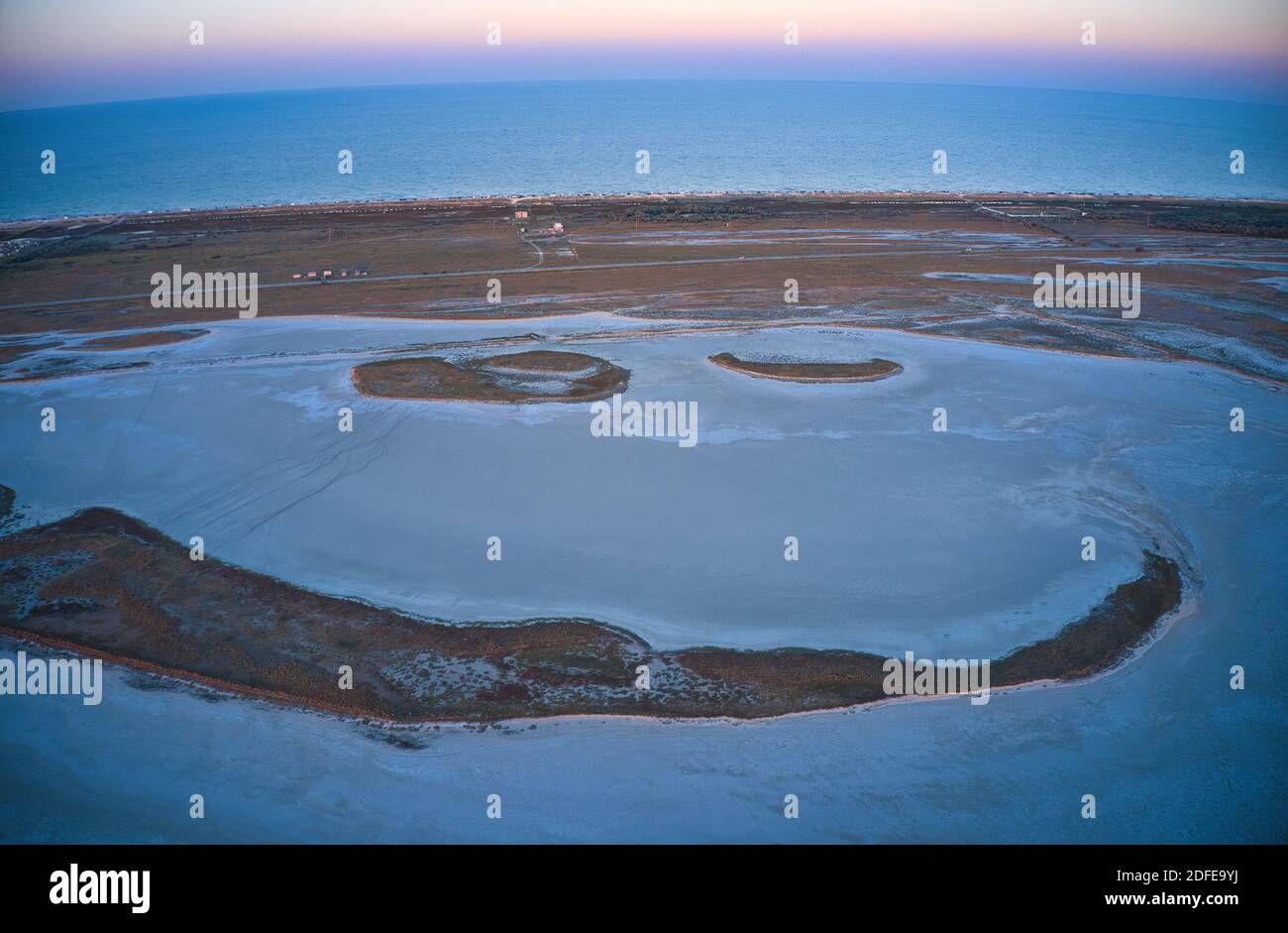 Sandy swamp near a beautiful lake, top view, drone camera Stock Photo ...
