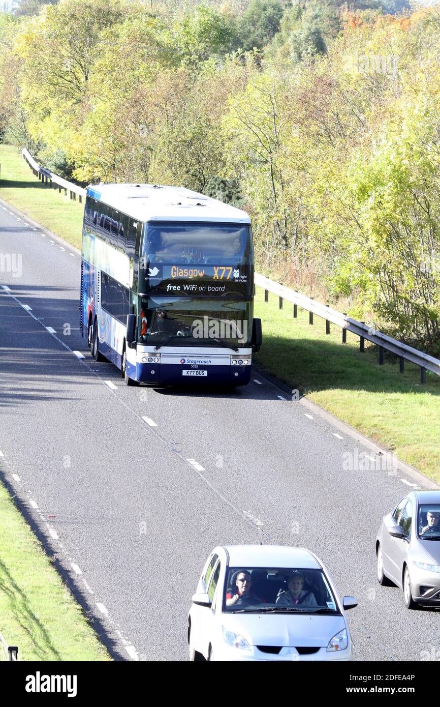 Stagecoach X77 bus on A77 between Ayr & Glasgow Stock Photo - Alamy