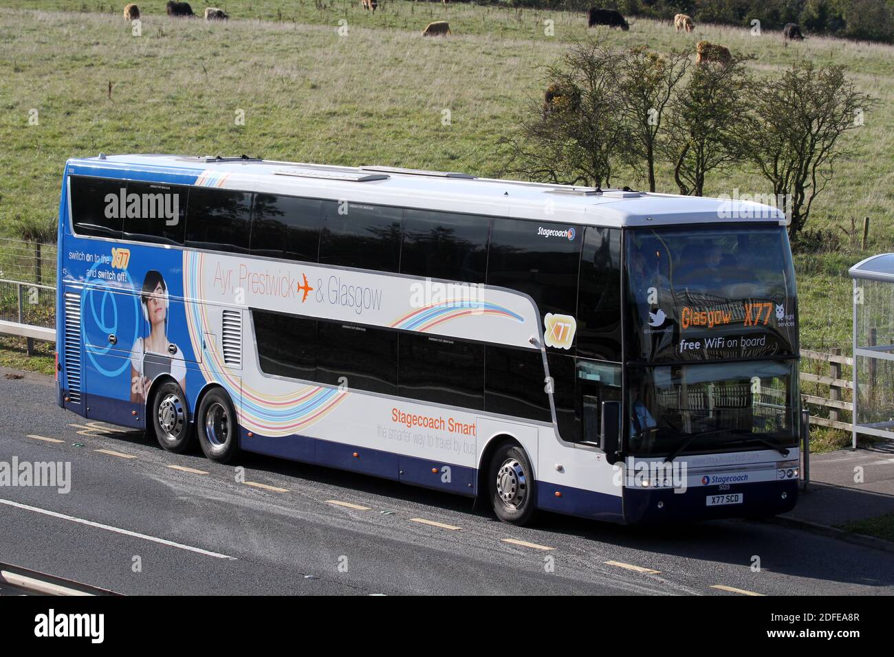 Stagecoach X77 bus on A77 between Ayr & Glasgow Stock Photo - Alamy
