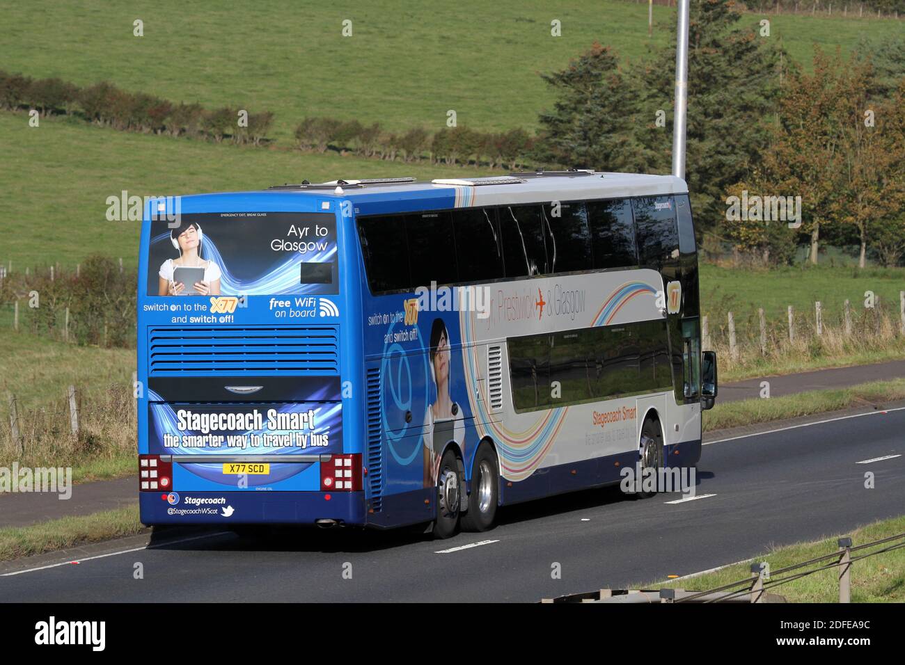 Stagecoach X77 bus on A77 between Ayr & Glasgow Stock Photo - Alamy
