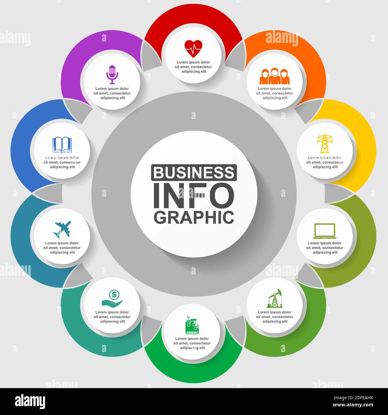 Flat design business diagram, infographic vector template with 10 ...