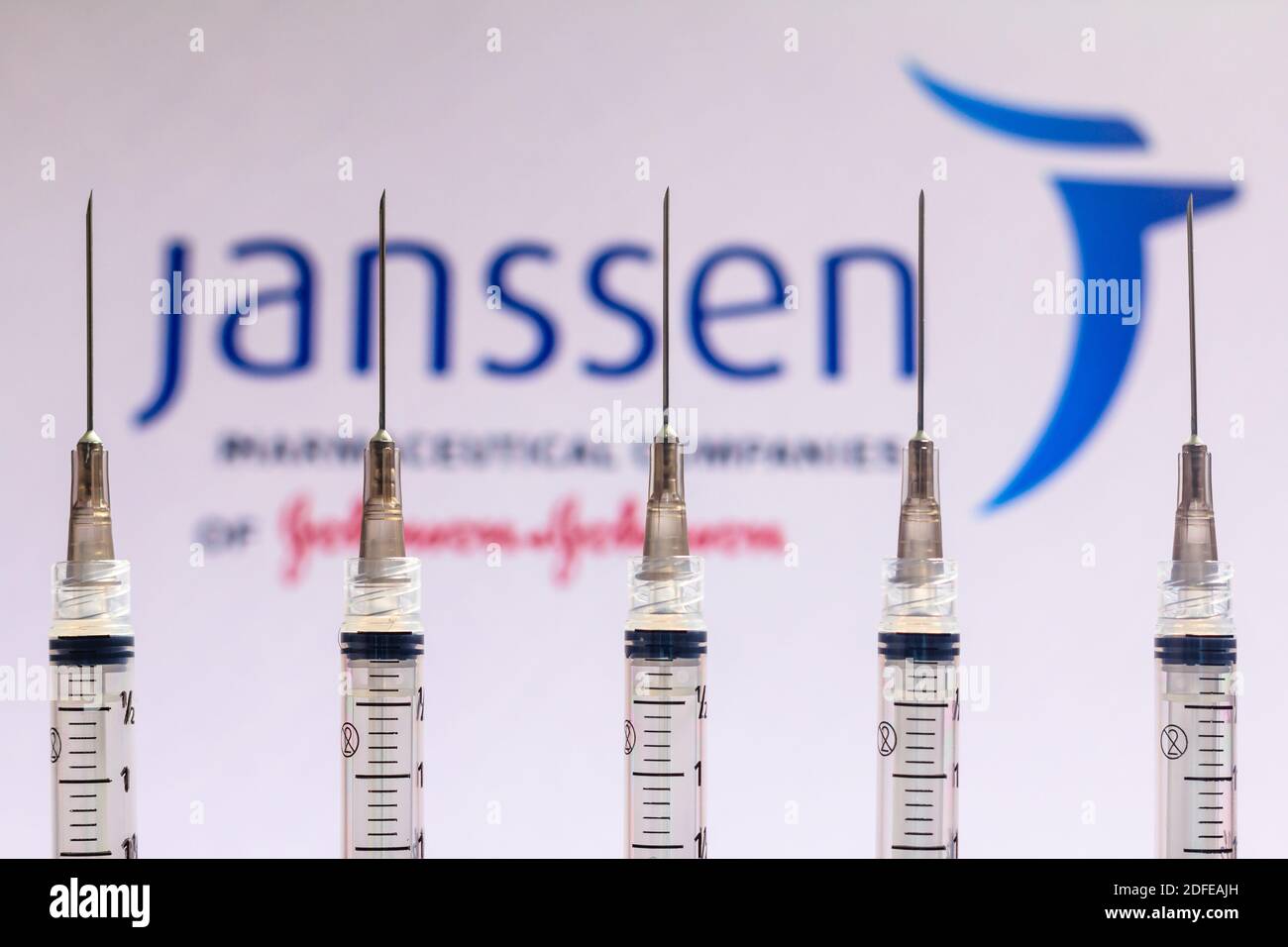 In this photo illustration various medical syringes seen with Janssen ...