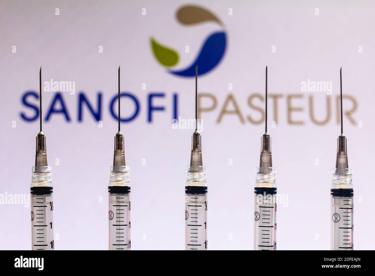 In this photo illustration various medical syringes seen with Sanofi ...