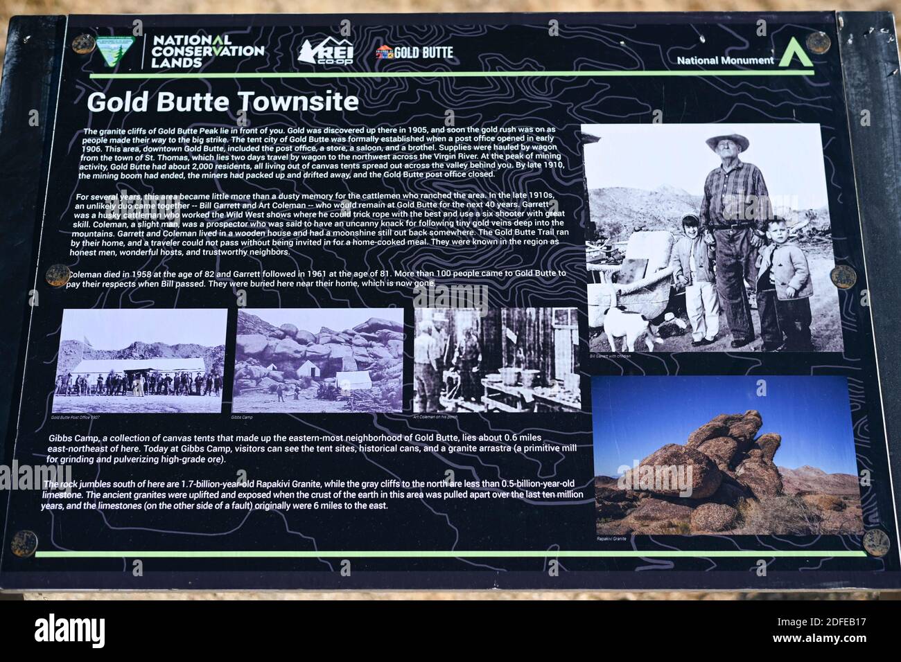 Signage describing the Gold Butte Townsite, near the Gold Butte ...