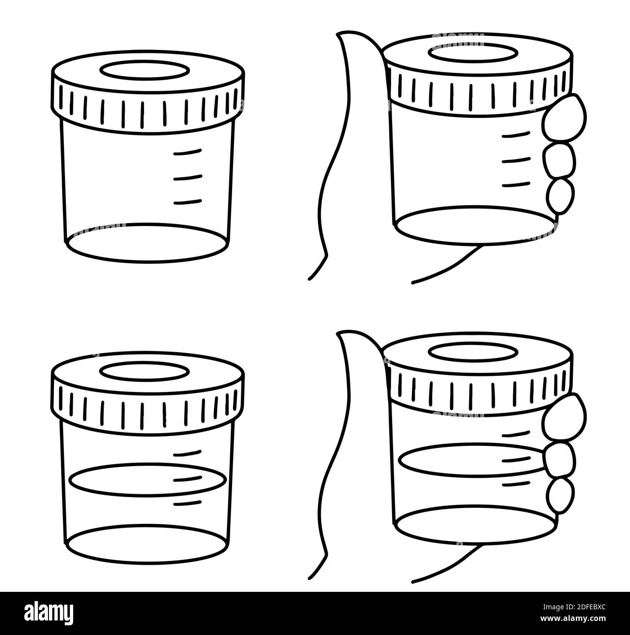 Sample Medical urinalysis laboratory test in hand. Line drawing black ...