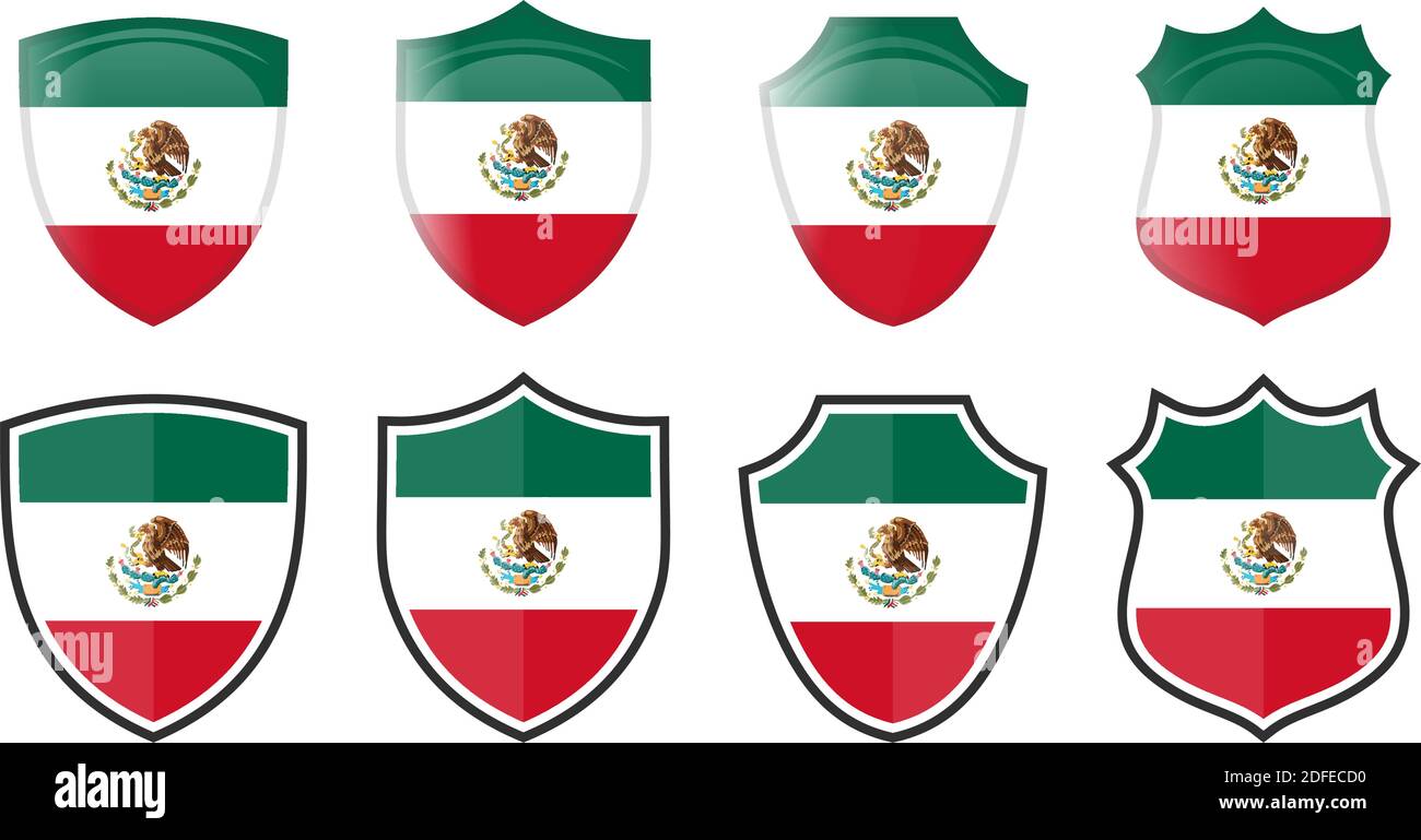 Vertical Mexican flag in shield shape, four 3d and simple versions ...