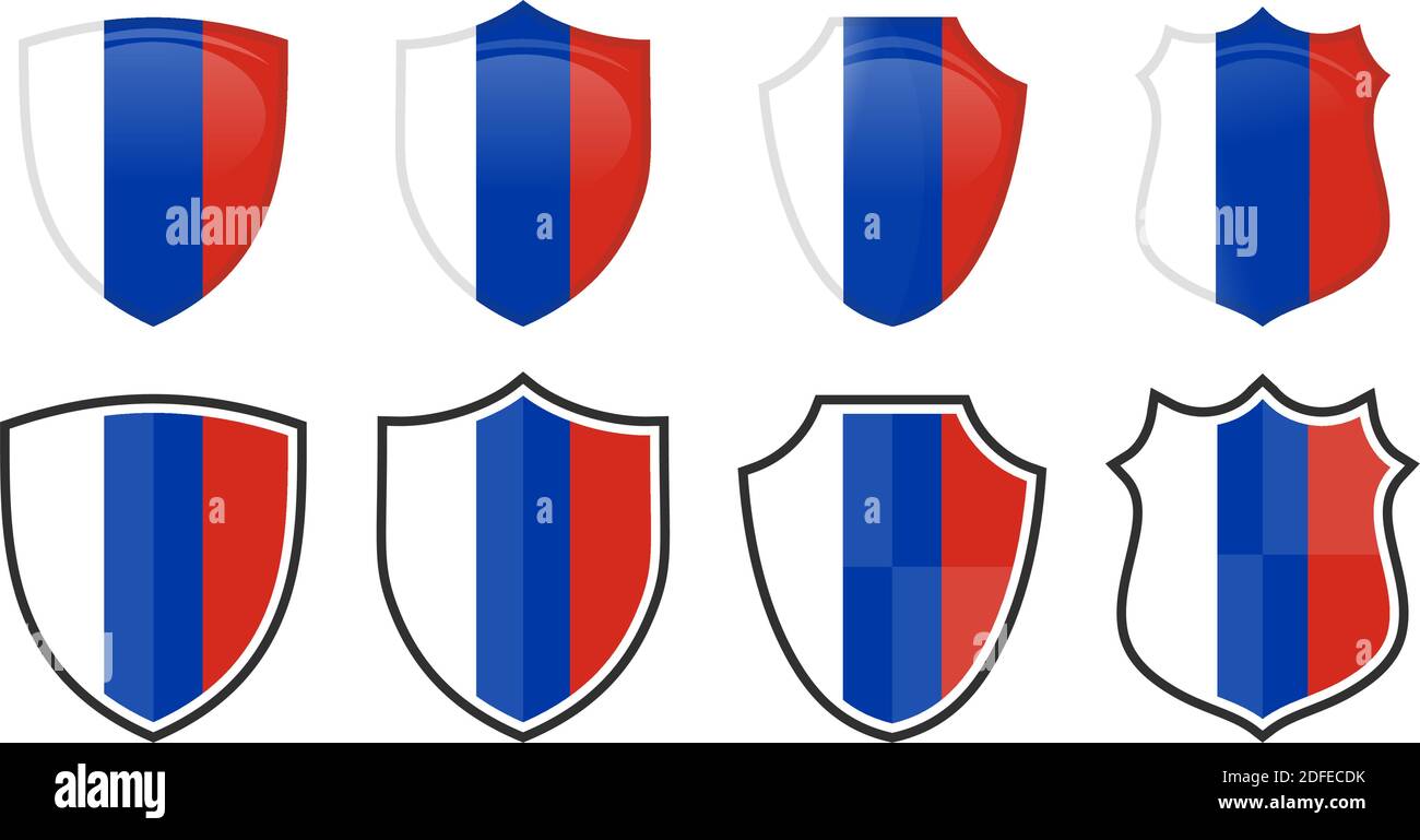Vertical Russian flag in shield shape, four 3d and simple versions ...