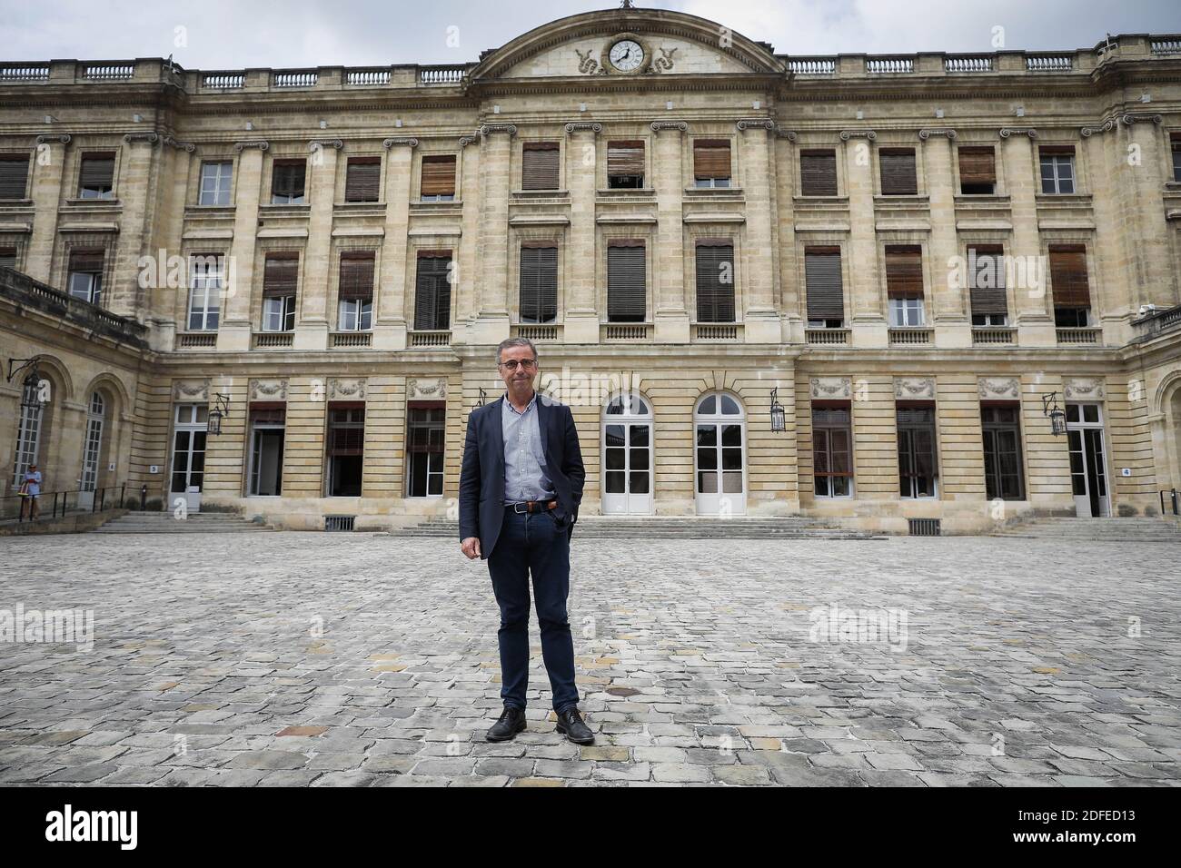 Newly elected Bordeaux's mayor, Pierre Hurmic (EELV) poses in front of ...
