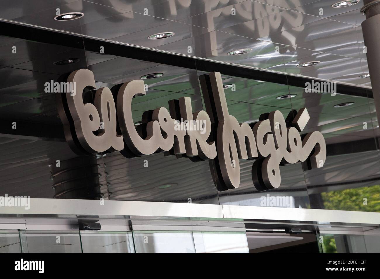 A shop sign of El Corte Ingles, on July 7, 2020 in Marbella, Spain ...