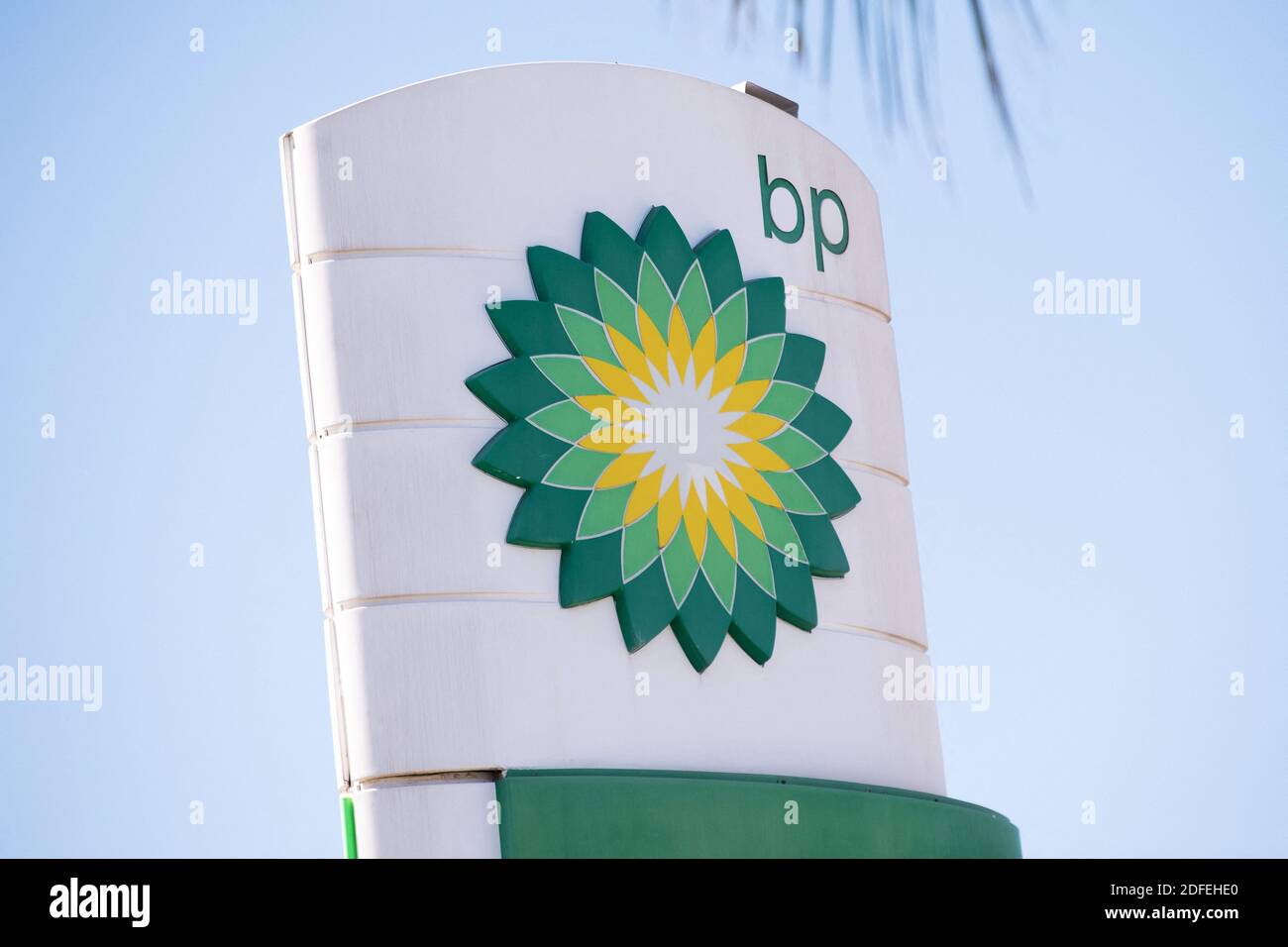 A shop sign of bp, on July 7, 2020 in Marbella, Spain. Photo by David ...
