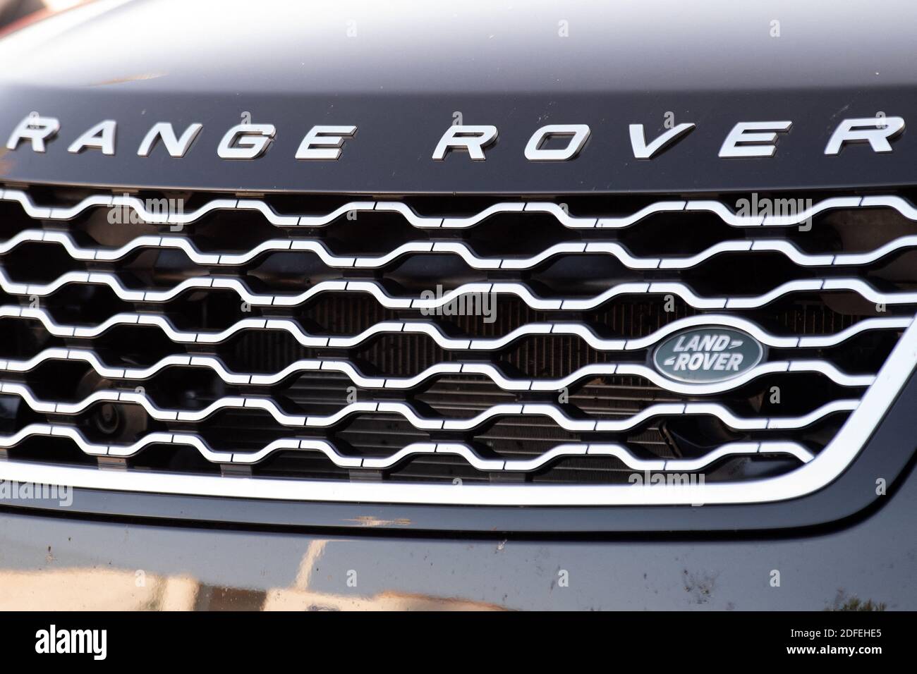 A shop sign of Range Rover, on July 7, 2020 in Marbella, Spain. Photo ...