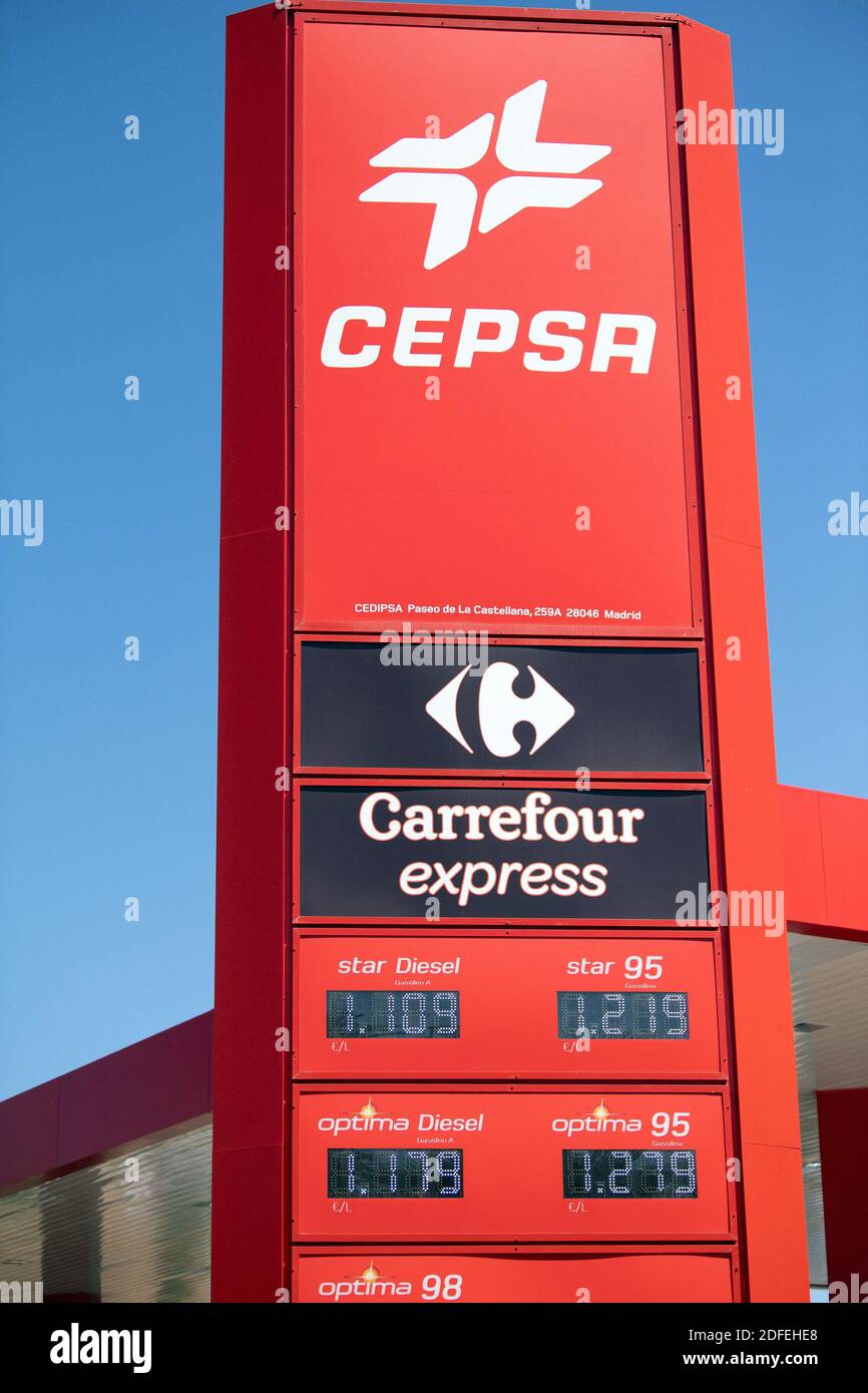 A shop sign of CEPSA Carrefour express, on July 7, 2020 in Marbella ...