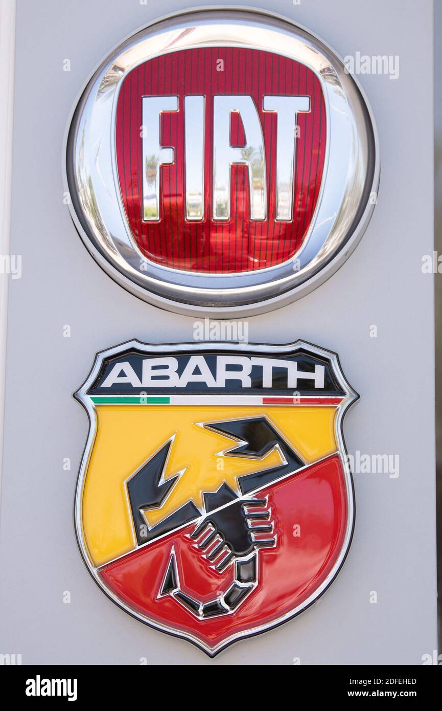 A shop sign of FIAT and ABARTH, on July 7, 2020 in Marbella, Spain ...