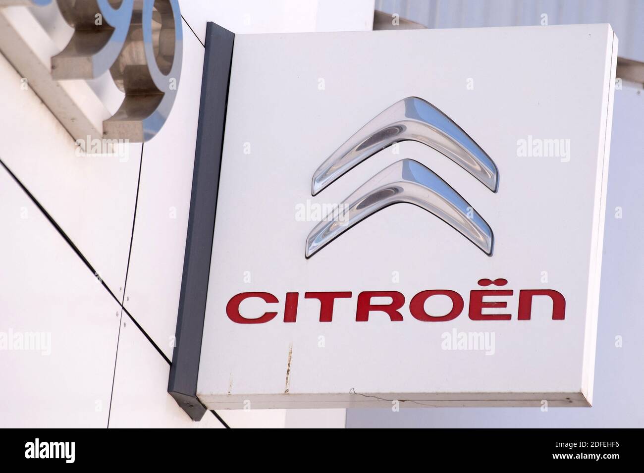 A shop sign of CITROEN, on July 7, 2020 in Marbella, Spain. Photo by ...