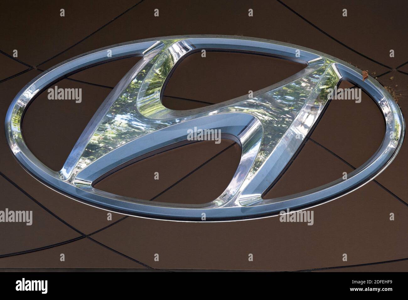 A shop sign of HYUNDAI, on July 7, 2020 in Marbella, Spain. Photo by ...