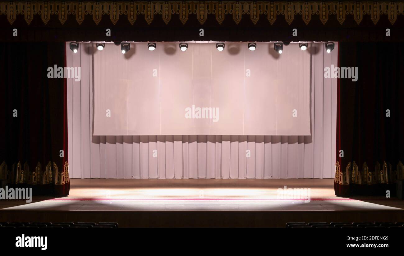 Theatrical scene without actors, scenic light and screen Stock Photo ...