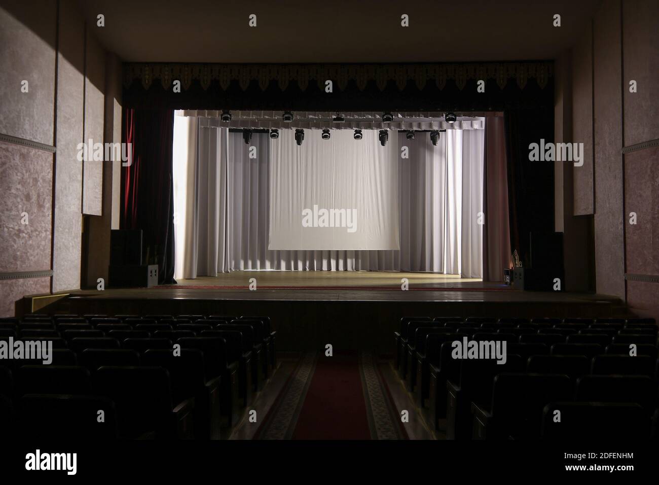 Theatrical scene without actors, scenic light and screen Stock Photo ...