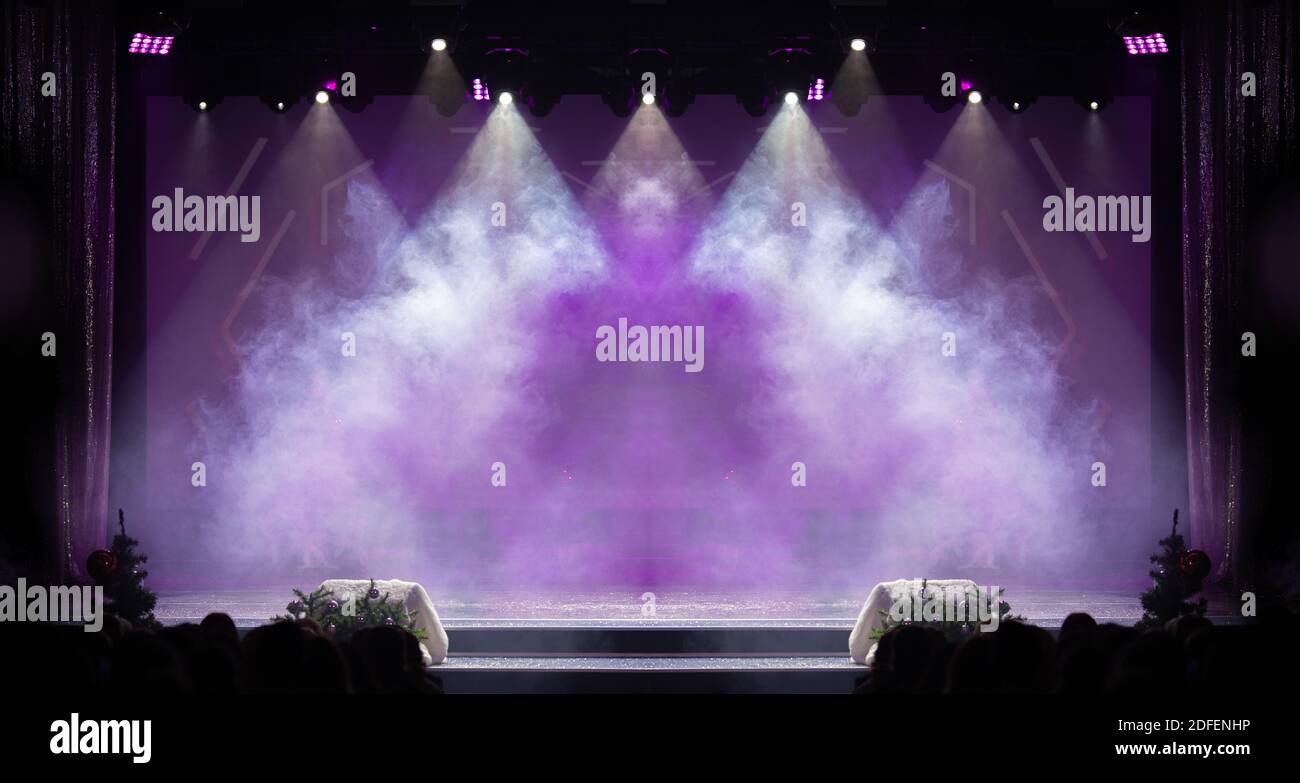 Theater lights spotlights over the stage, texture background for design ...