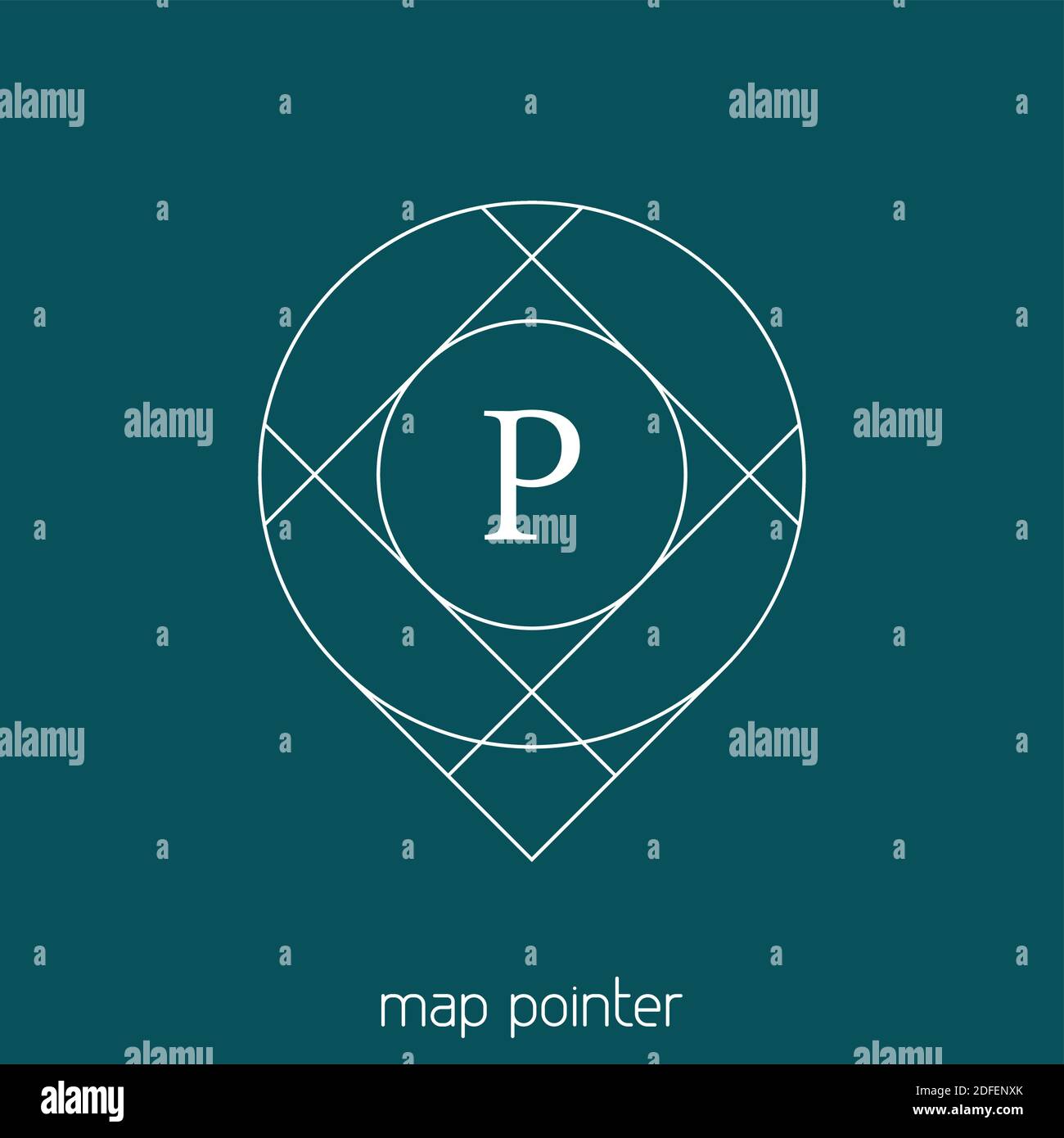Simple linear map pointer in hipster style with letter P. Outline ...