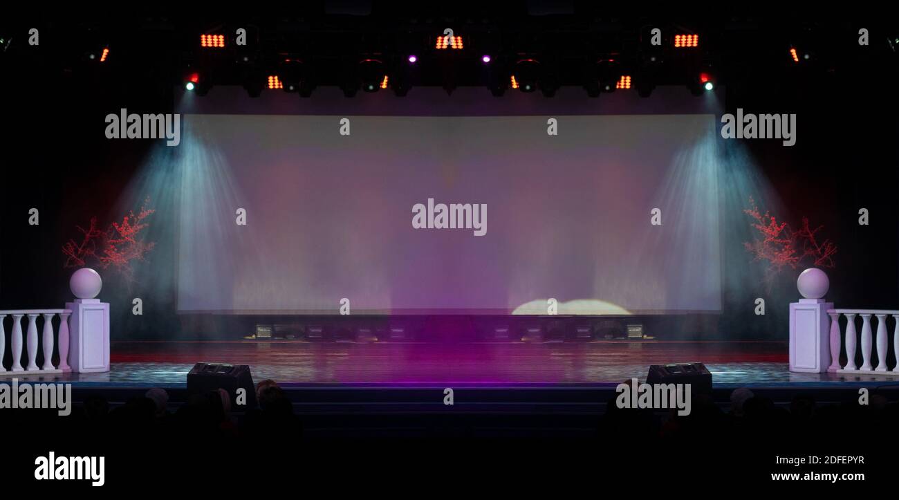 Theatrical scene without actors, scenic light and smoke Stock Photo - Alamy