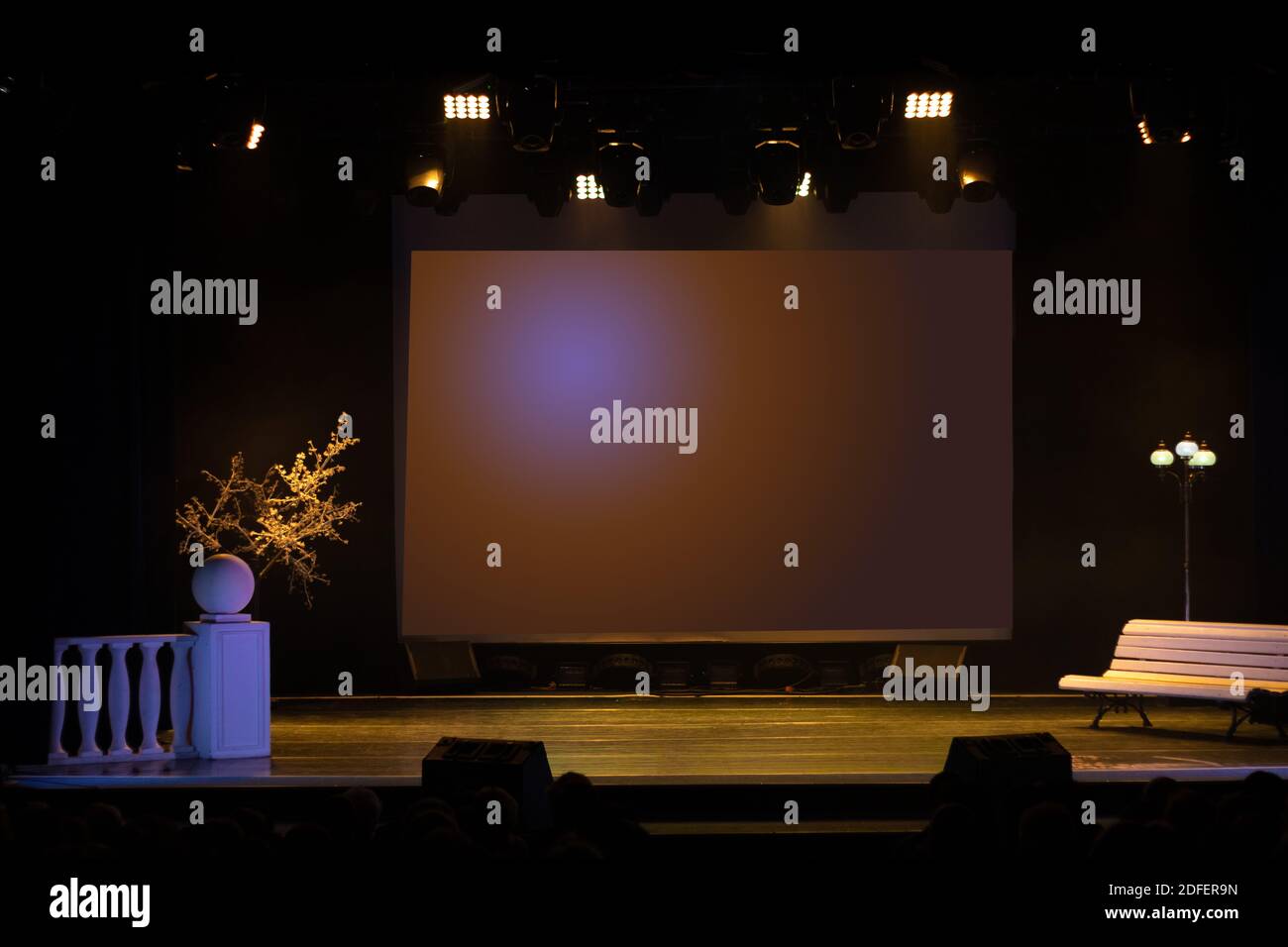 Theatrical scene without actors, scenic light and smoke Stock Photo - Alamy