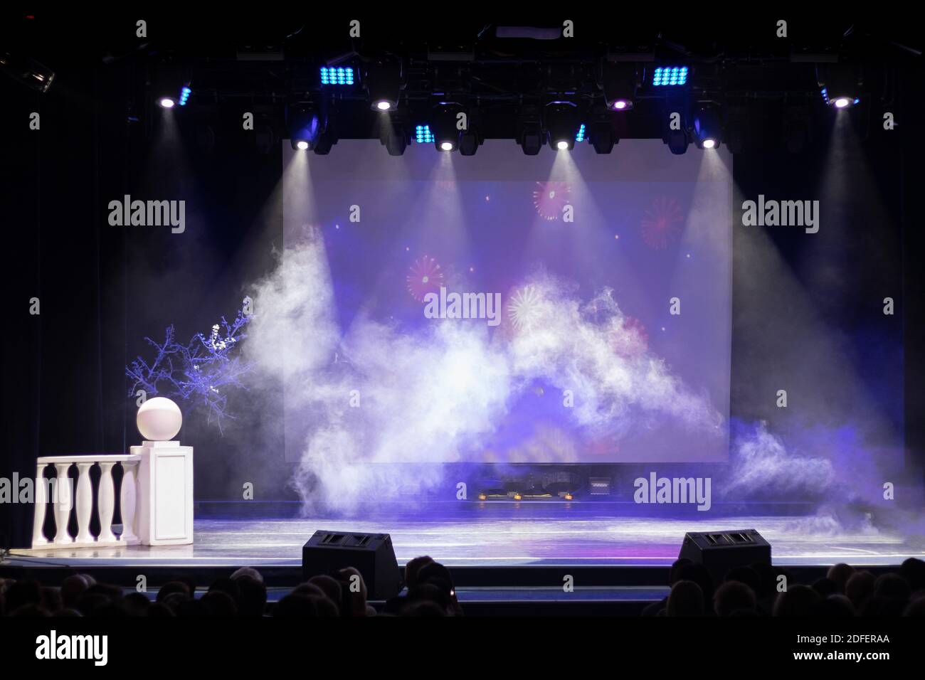 Theatrical scene without actors, scenic light and smoke Stock Photo - Alamy