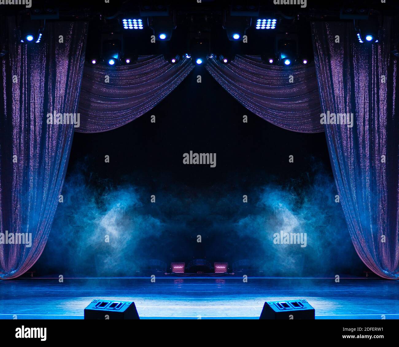 Theatrical scene without actors, scenic light and smoke Stock Photo - Alamy