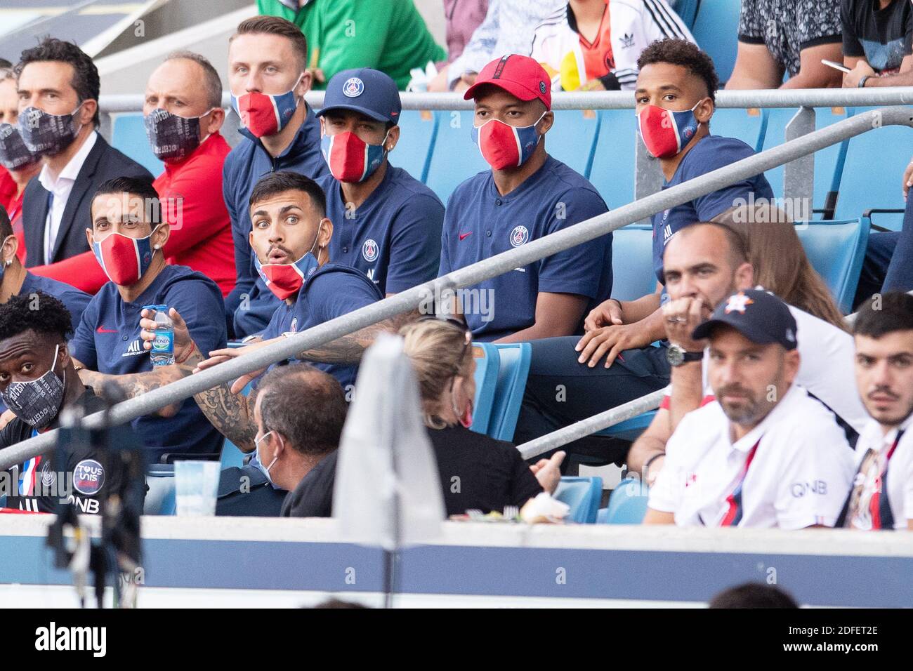 Neymar Jr, Kylian Mbappe, Angel Di Maria of Paris Saint-Germain and ...
