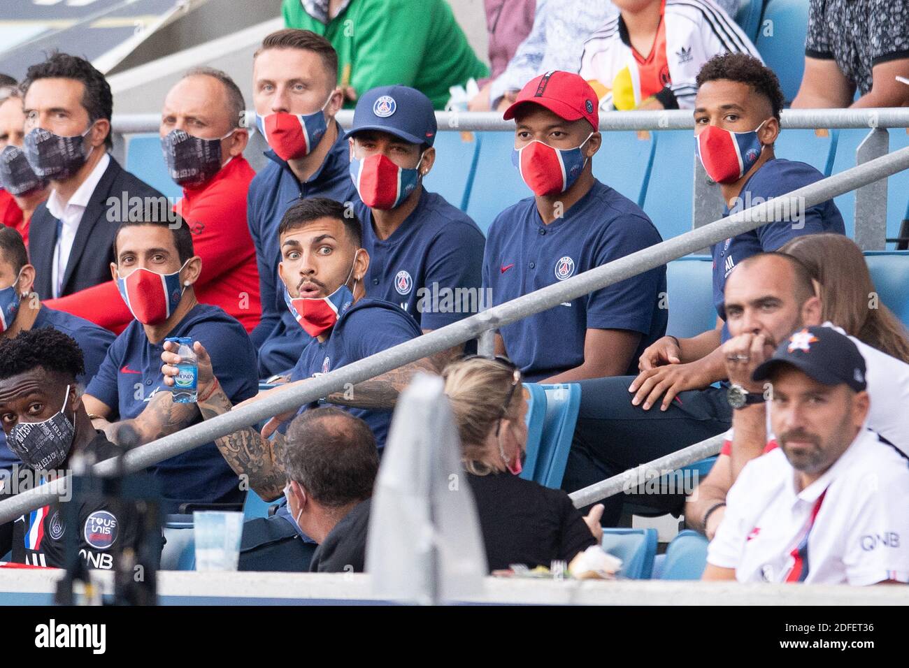 Neymar Jr, Kylian Mbappe, Angel Di Maria of Paris Saint-Germain and ...