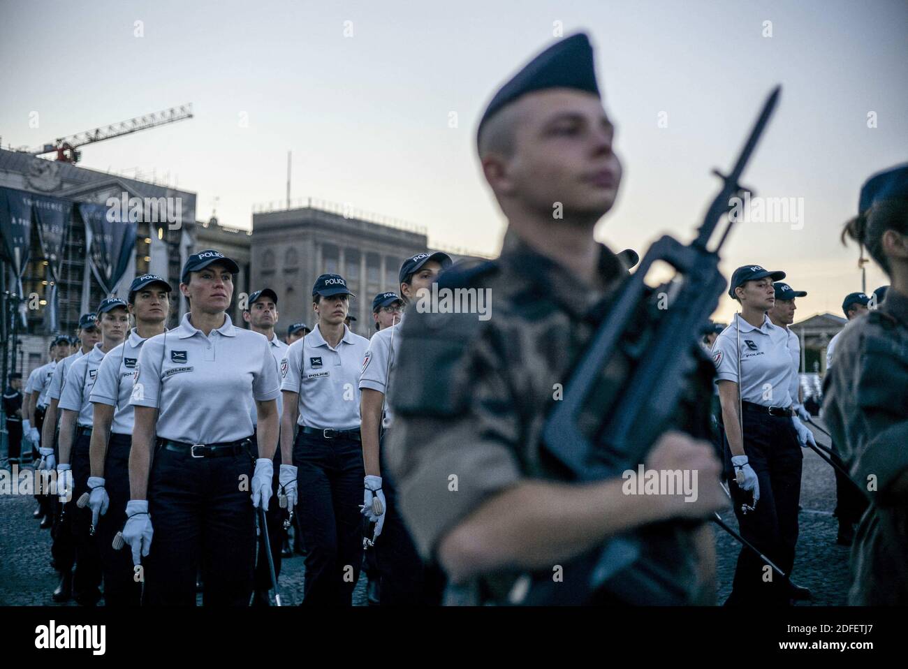 Members of the French military practice their marching formation prior ...