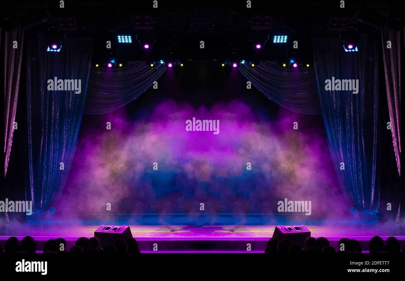 scene, stage light with colored spotlights and smoke Stock Photo - Alamy
