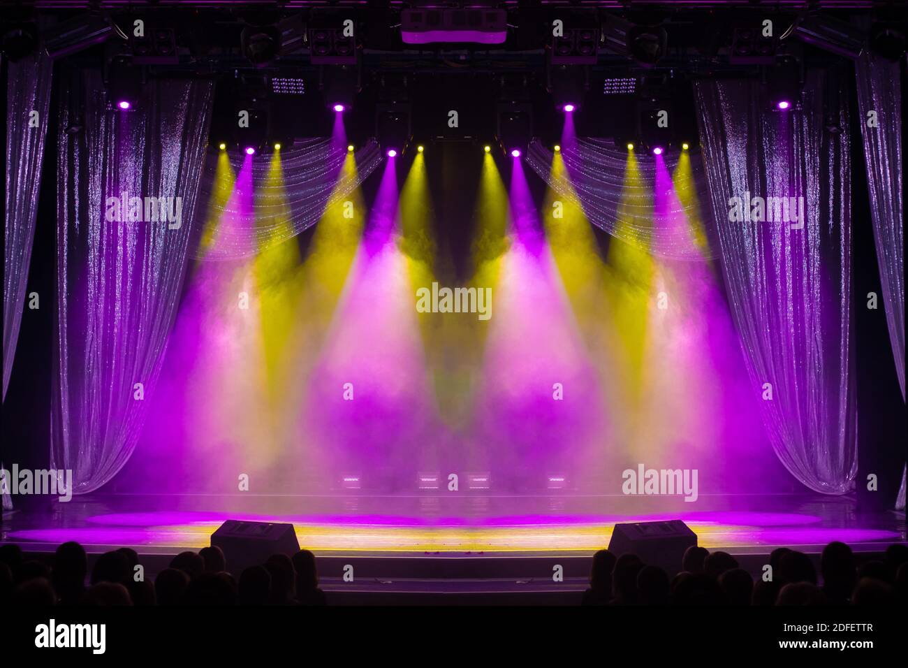 scene, stage light with colored spotlights and smoke Stock Photo - Alamy