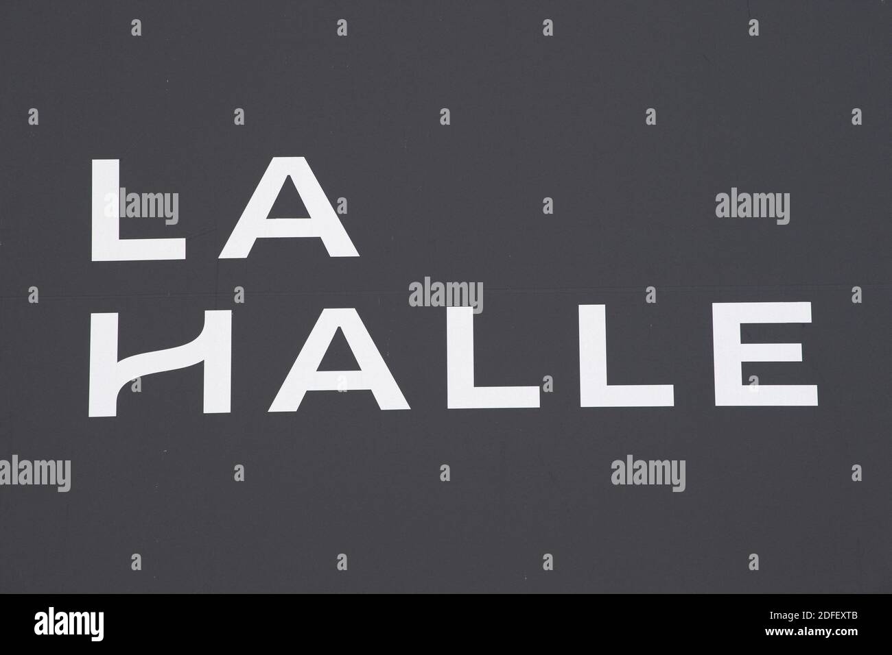 A shop sign of LA HALLE, on July 12, 2020 in Le Havre, France. Photo by ...