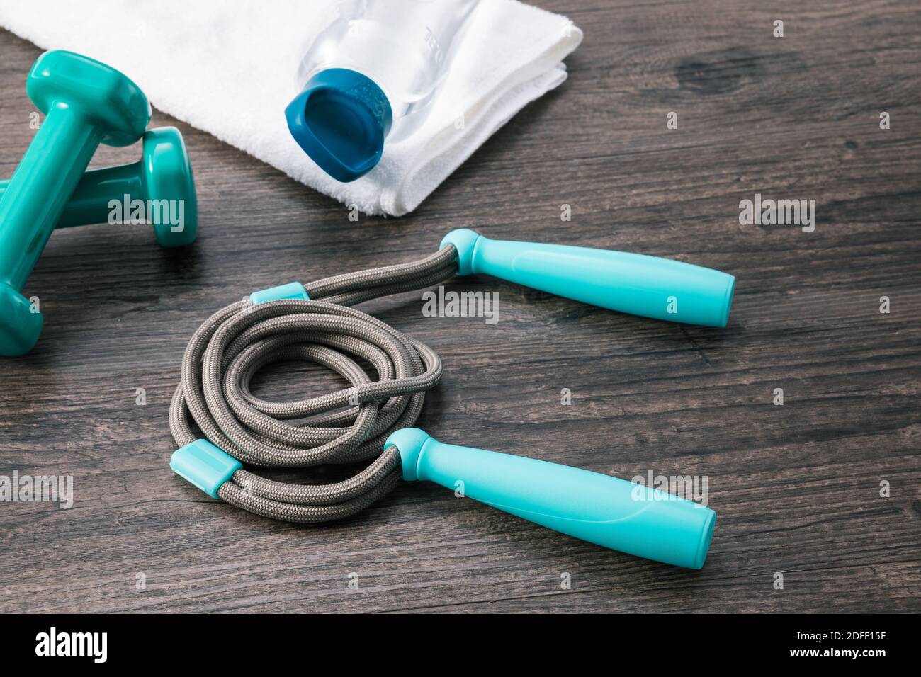 A high angle shot of sports equipment on a wooden surface Stock Photo ...