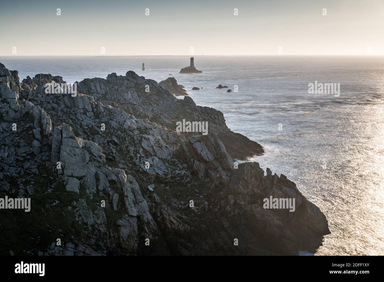 Lighthouse in the Pointe du Raz, Brittany, France, Europe Stock Photo ...