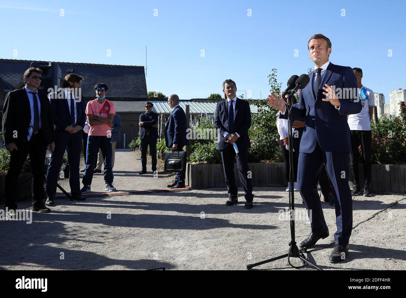 President Emmanuel Macron is seen, on July 22, 2020 at Chambord castle ...