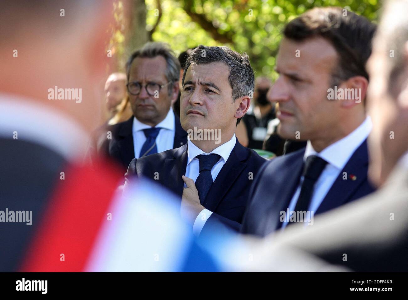 President Emmanuel Macron and Interior Minister Gerald Darmanin are ...