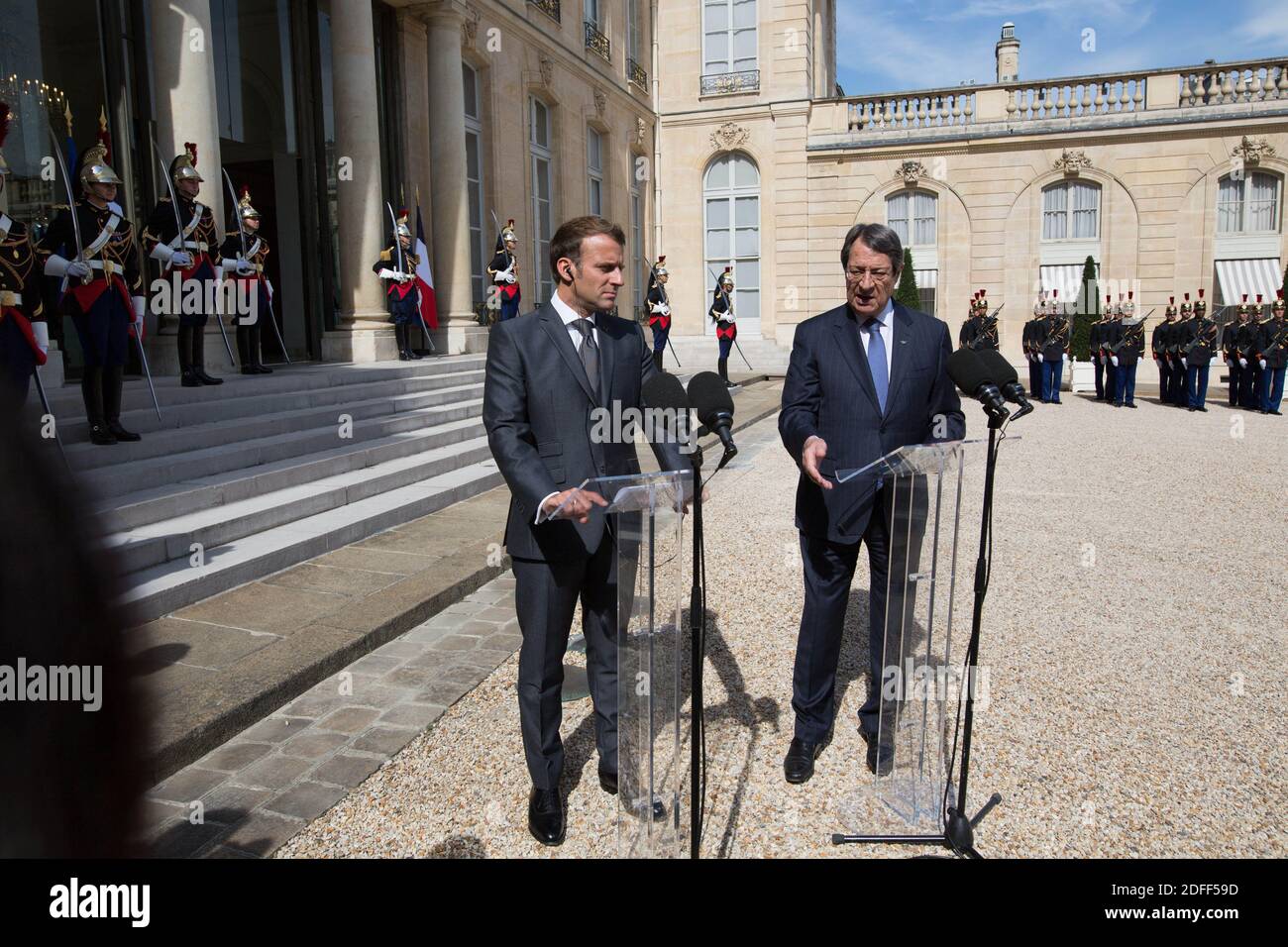French President Emmanuel Macron and his Cyprus’ counterpart Nicos ...