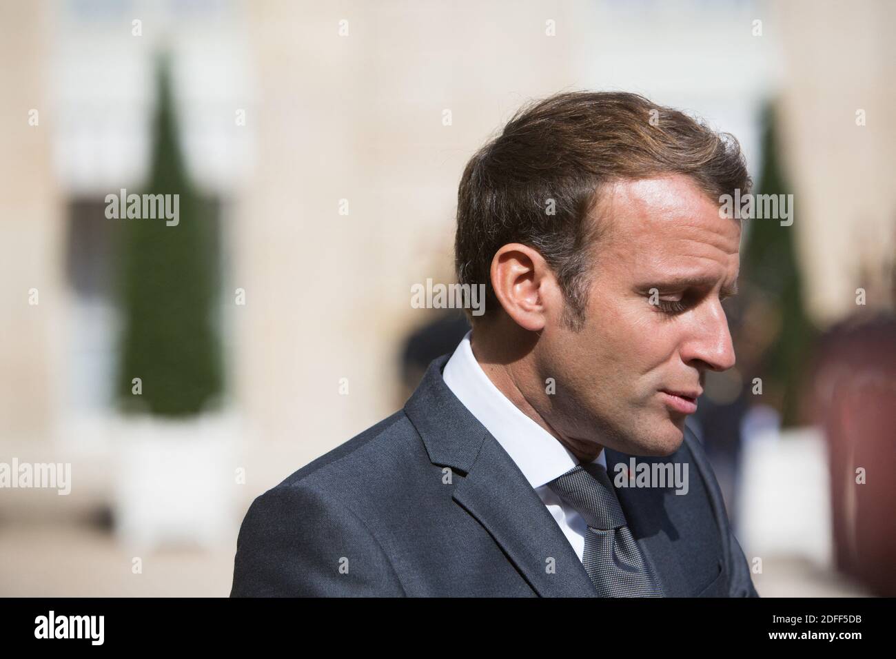 French President Emmanuel Macron and Cyprus' president make a statement ...