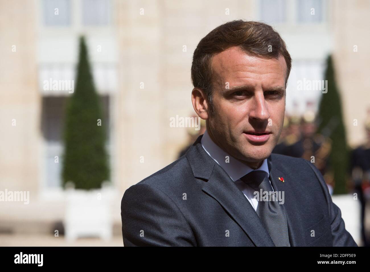 French President Emmanuel Macron and Cyprus' president make a statement ...