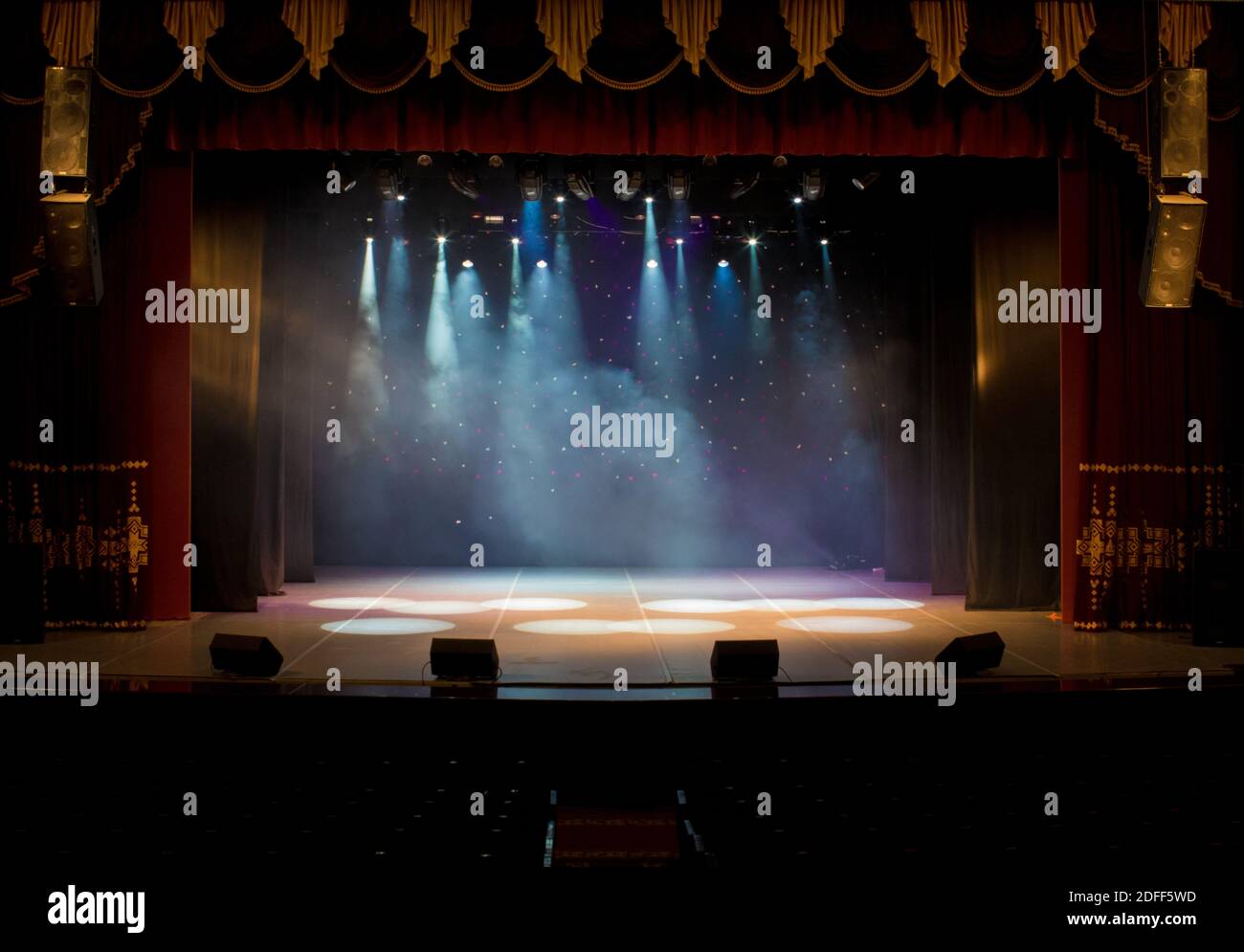 Theater lights spotlights over the stage, texture background for design ...